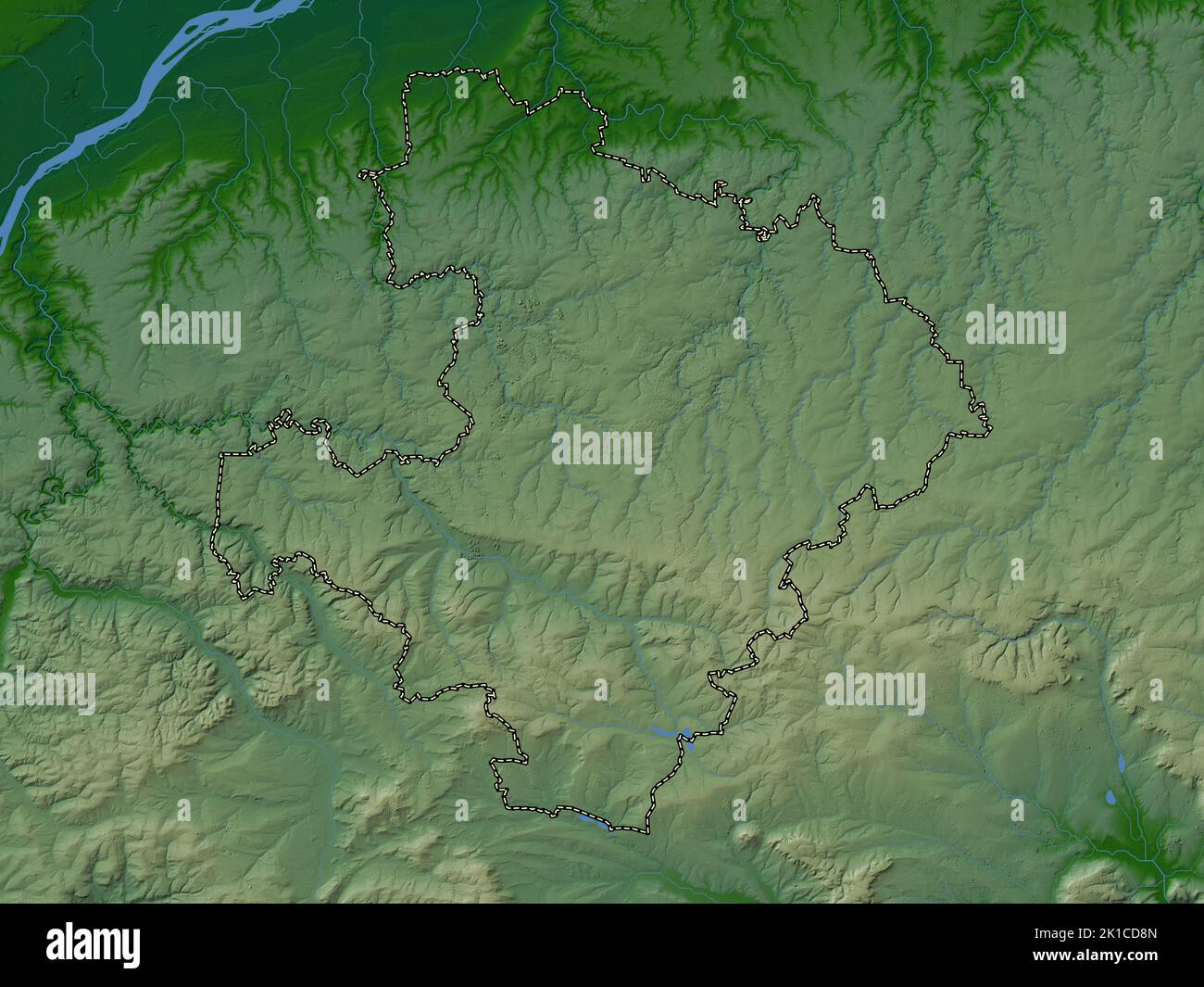Razgrad, province of Bulgaria. Colored elevation map with lakes and ...