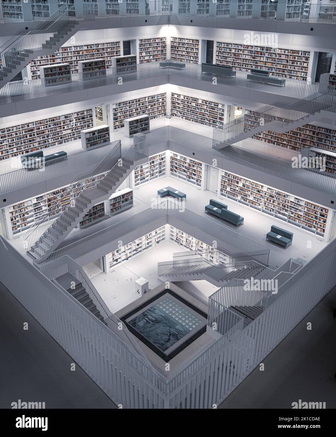 Students in the modern library, architecture, Stuttgart, Germany Stock ...