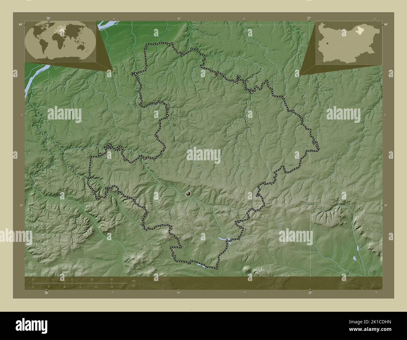 Razgrad, province of Bulgaria. Elevation map colored in wiki style with ...