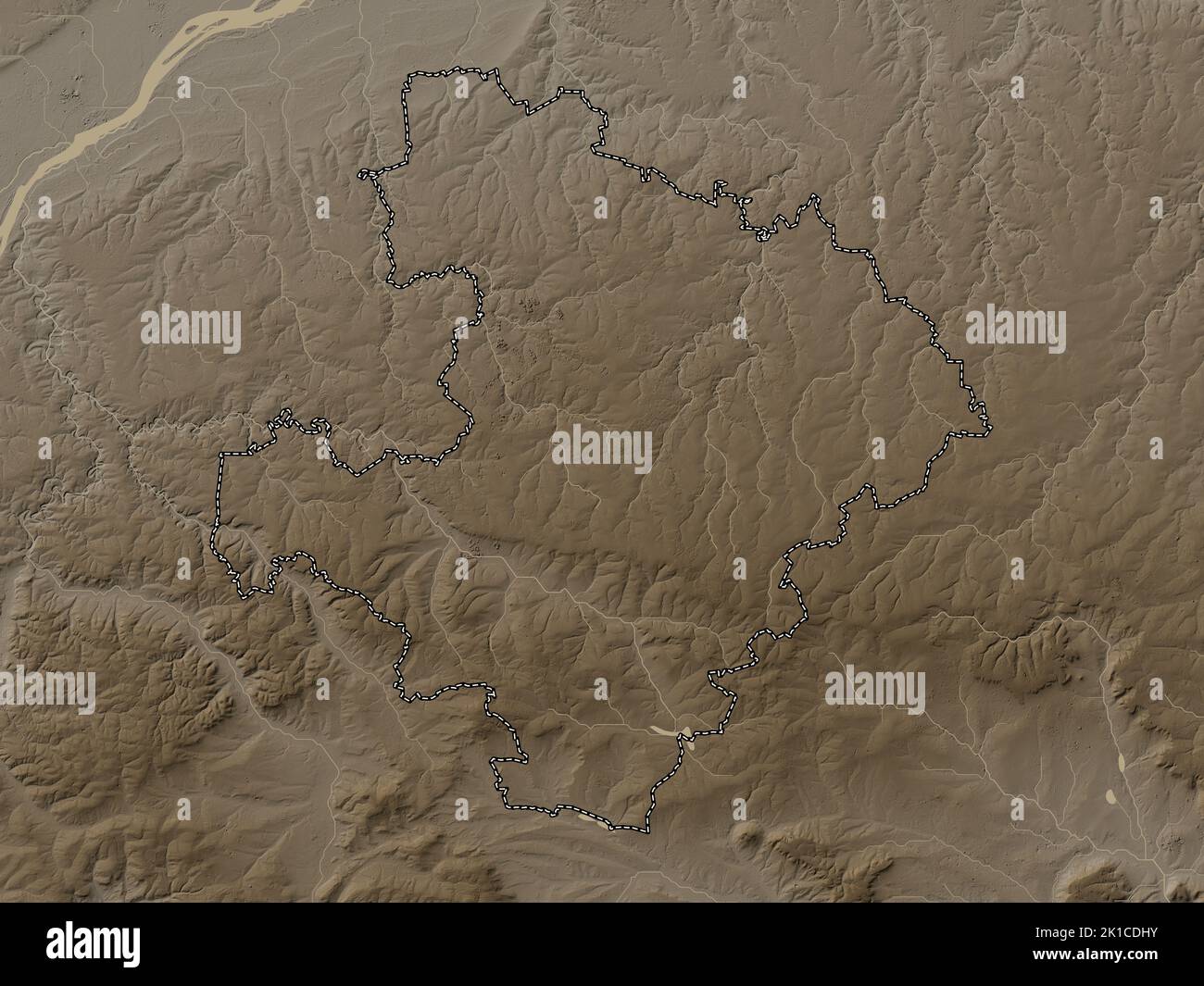 Razgrad, province of Bulgaria. Elevation map colored in sepia tones ...