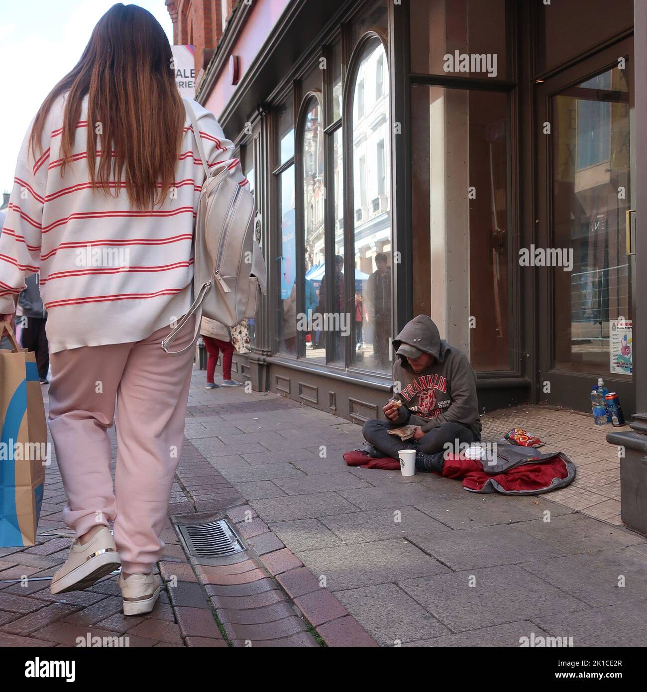 Ipswich, Suffolk, UK - 17 September 2022 : A homeless man in a doorway ...