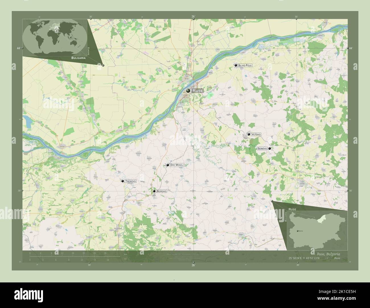 Ruse, province of Bulgaria. Open Street Map. Locations and names of ...