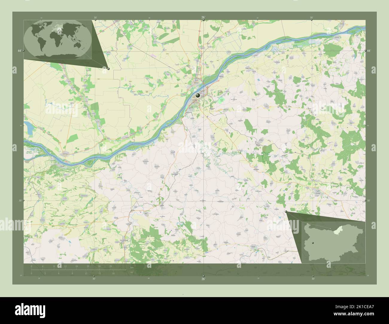 Ruse, province of Bulgaria. Open Street Map. Corner auxiliary location ...