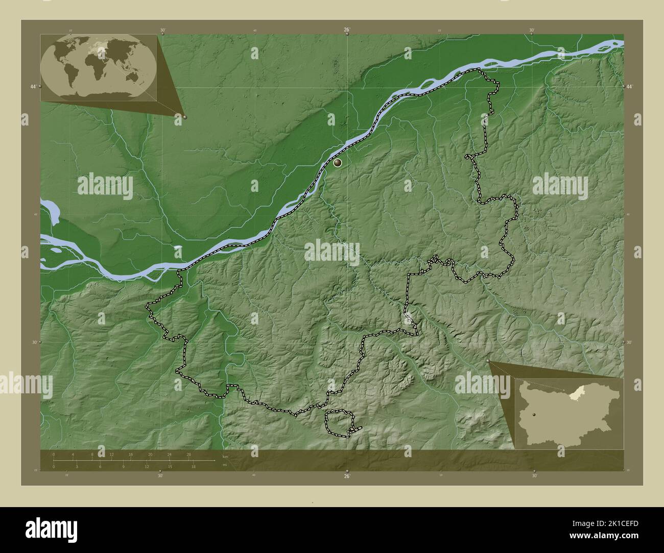 Ruse, province of Bulgaria. Elevation map colored in wiki style with ...