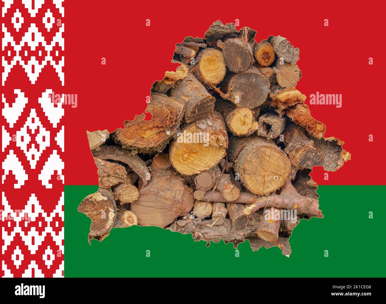 Outline map of Belarus with the image of the national flag. Firewood ...