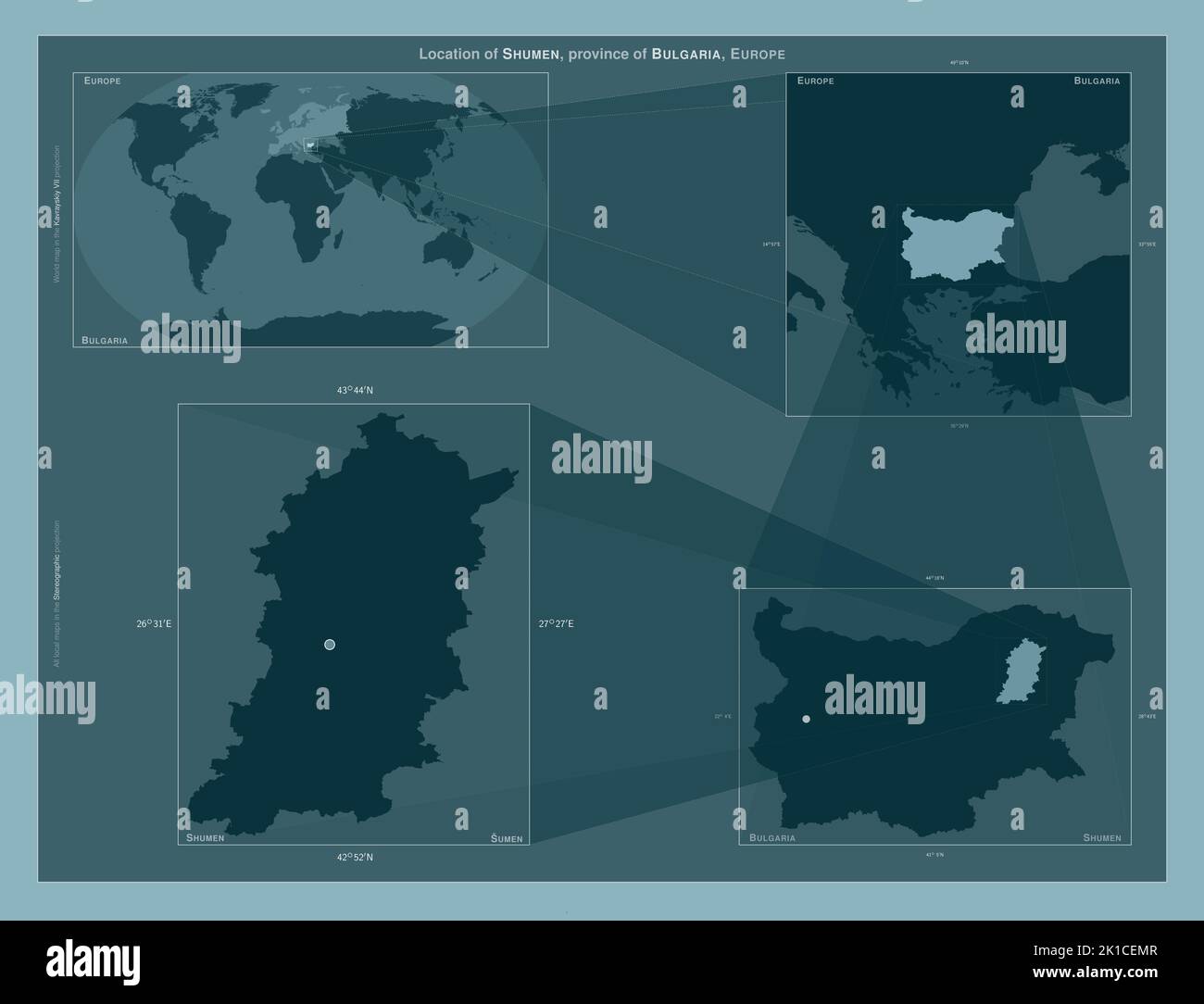 Shumen, province of Bulgaria. Diagram showing the location of the ...