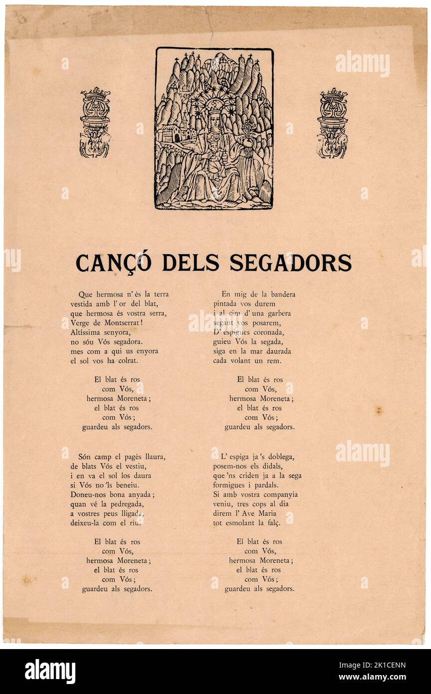 Cancionero del himno catalán Cançó dels Segadors. Año 1900 Stock Photo ...