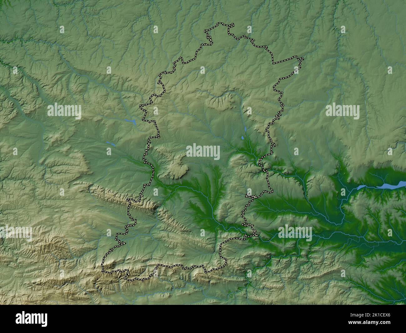 Shumen, province of Bulgaria. Colored elevation map with lakes and ...