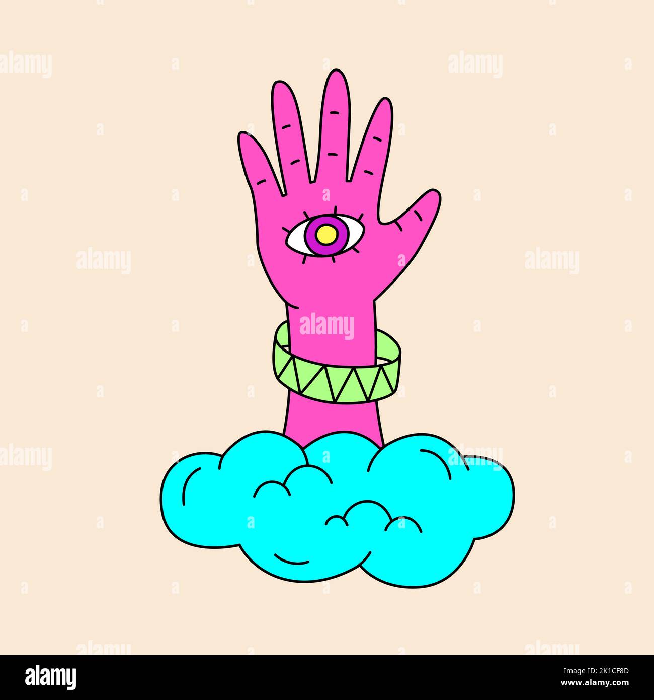 Vintage Hand with all seeing eye. Hand drawn doodle illustration ...