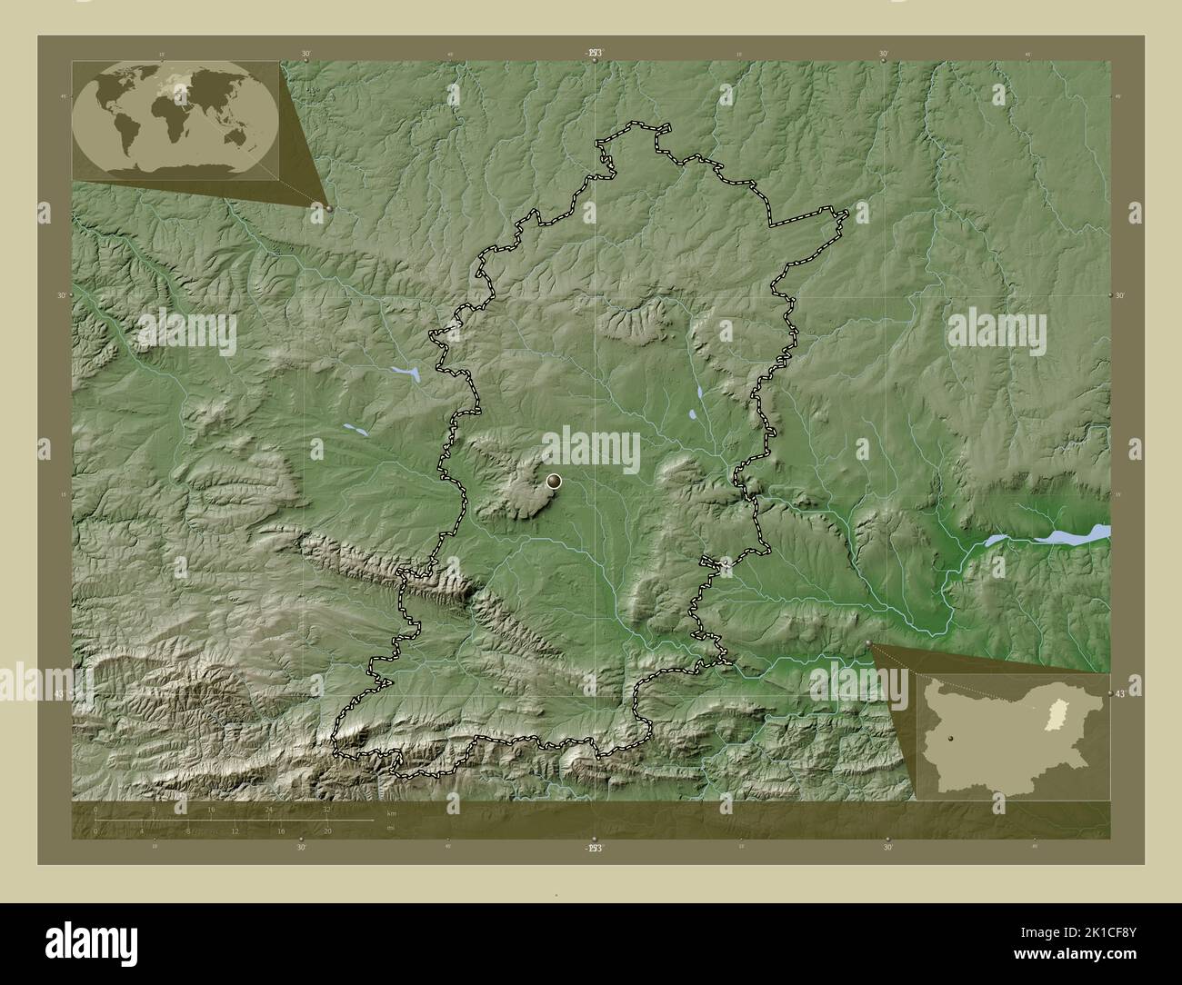Shumen, province of Bulgaria. Elevation map colored in wiki style with ...