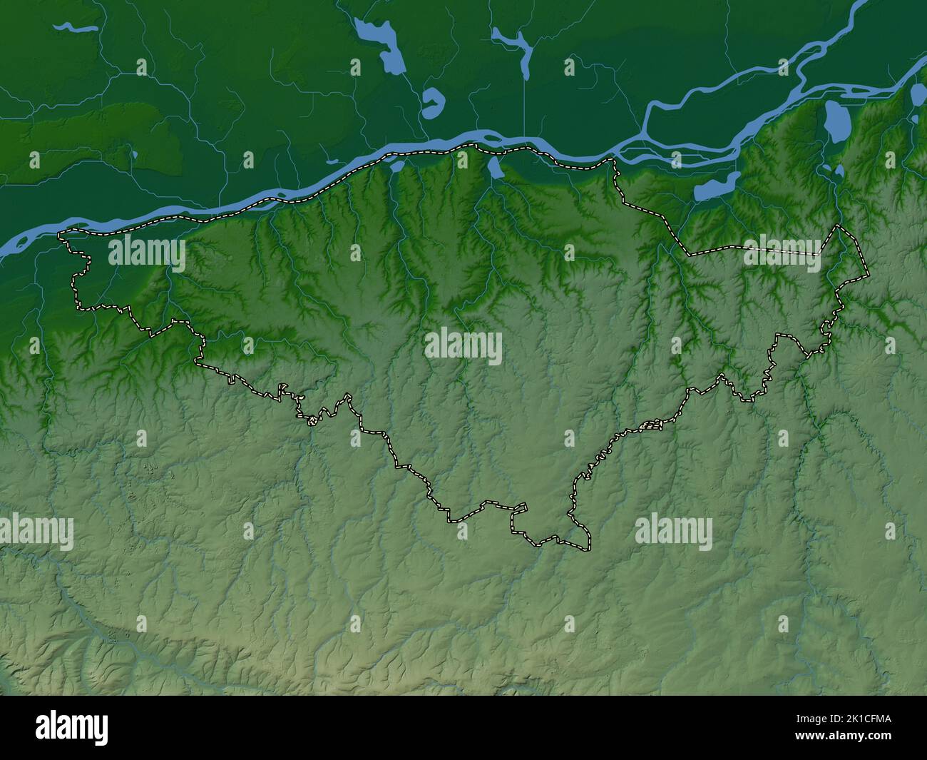 Silistra, province of Bulgaria. Colored elevation map with lakes and ...