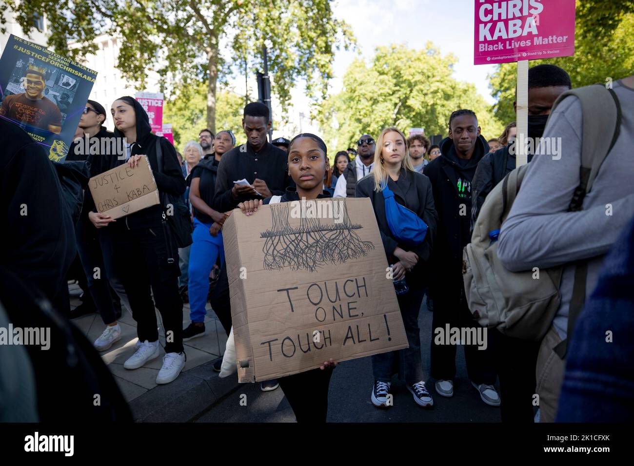 London, UK. 17th Sep, 2022. A protester seen holding a placard during ...