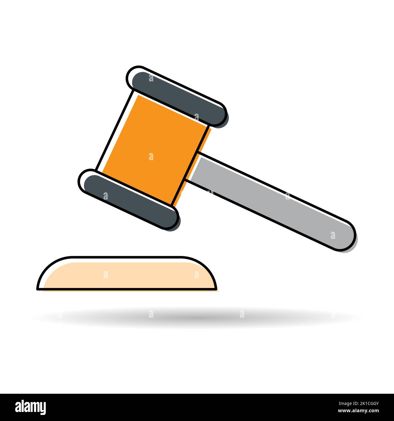 Judge hammer icon shadow, law auction symbol, gavel justice sign vector ...