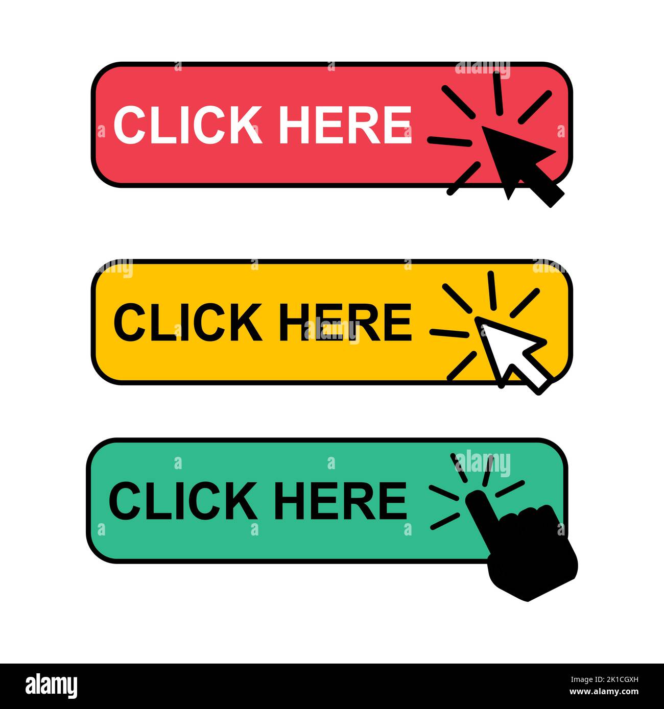 Set of Click here web button, internet flat pointer design, press link vector illustration Stock ...