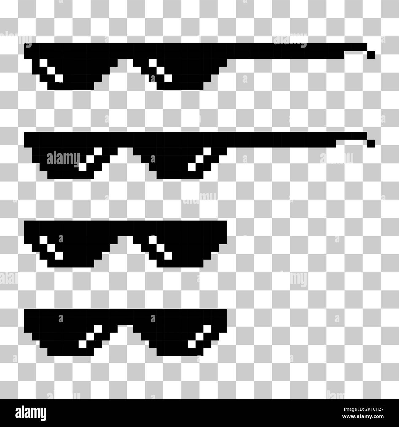 Set Of Fun Retro Pixel Sun Glass Icon Life Style Meme Sunglasses Thug