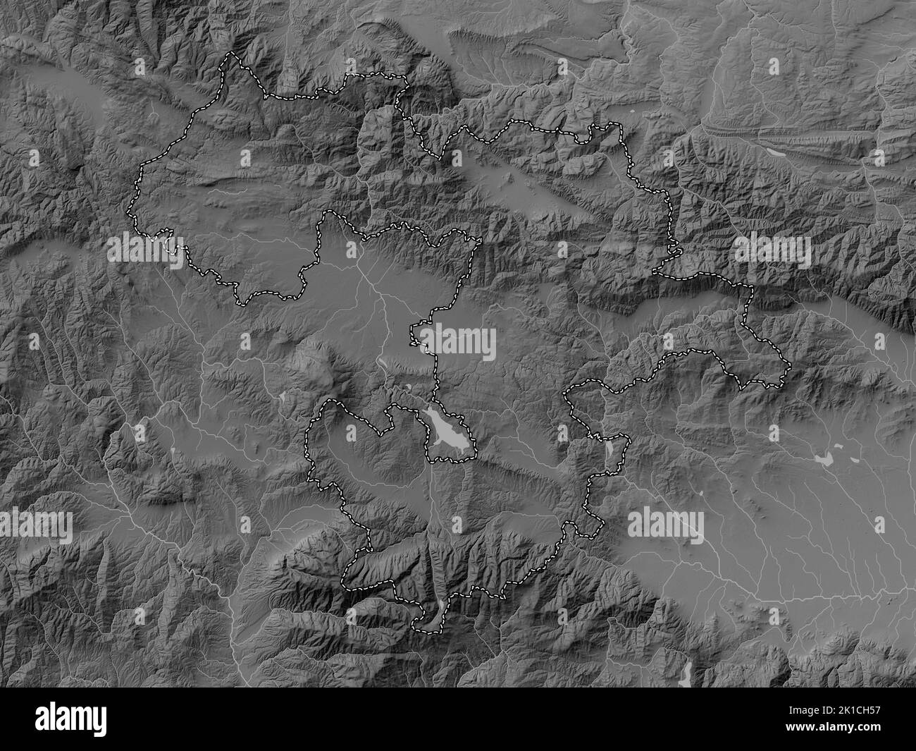 Sofia, province of Bulgaria. Grayscale elevation map with lakes and ...