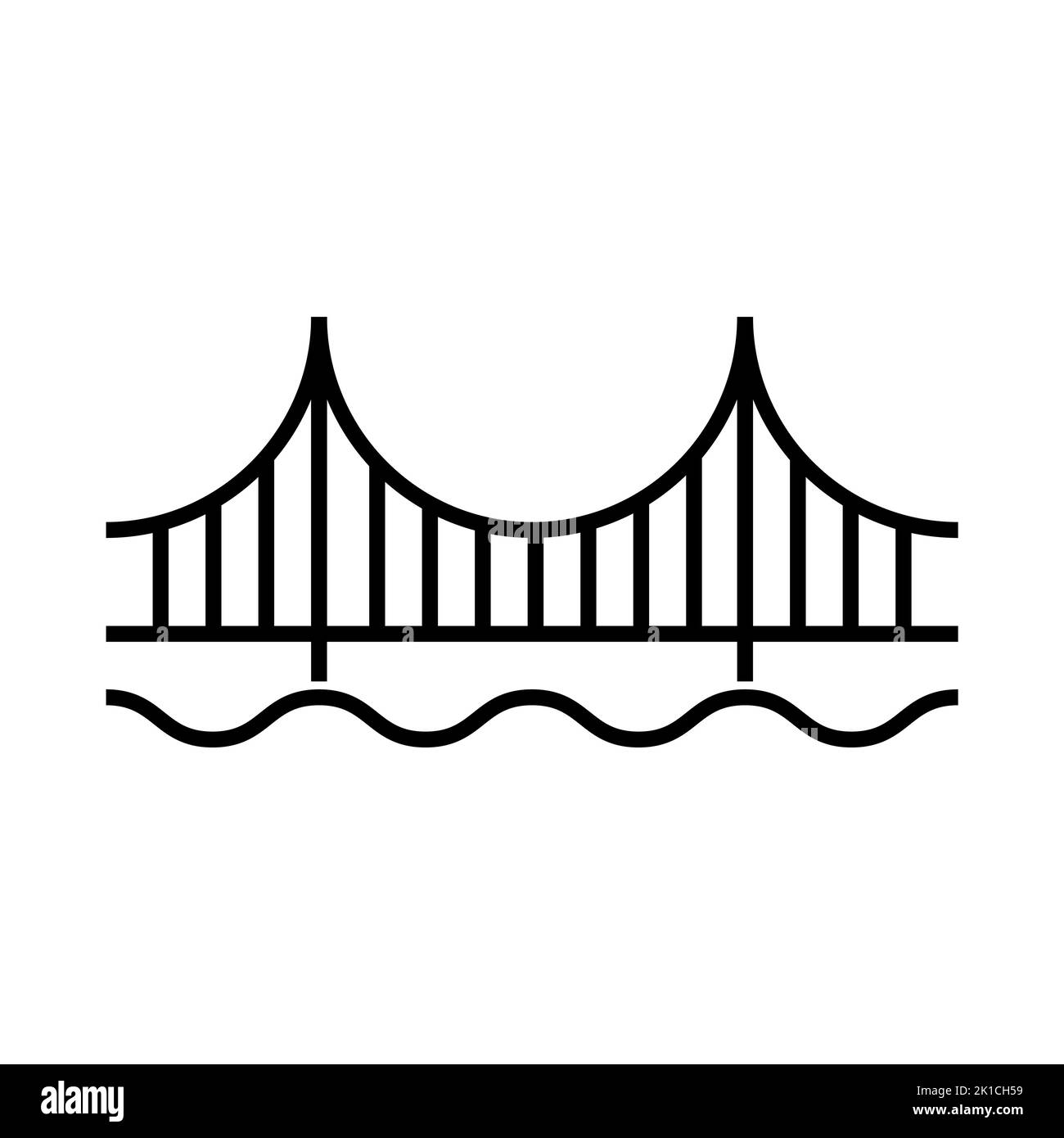 Silhouette bridge icon, urban architecture design, travel line ...