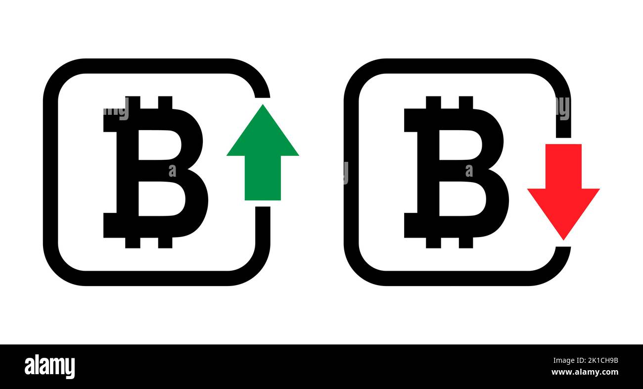 Set of cost symbol bitcoin increase and decrease icon. Money vector symbol isolated on ...