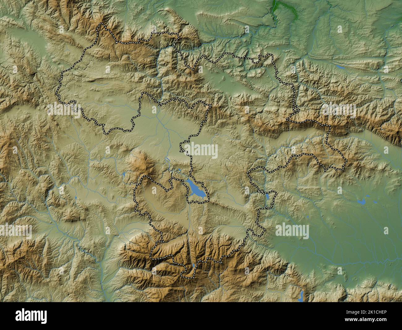 Sofia, province of Bulgaria. Colored elevation map with lakes and ...
