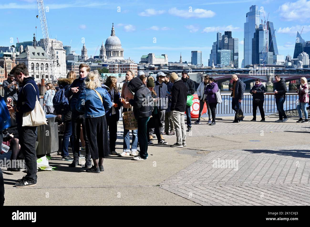London, UK. Bankside. The queue for Queen Elizabeth II's Lying-in-State ...