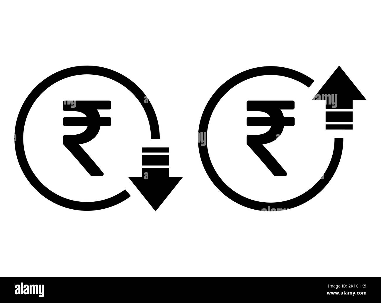 Set of cost symbol rupee increase and decrease icon. Money vector symbol isolated on background ...