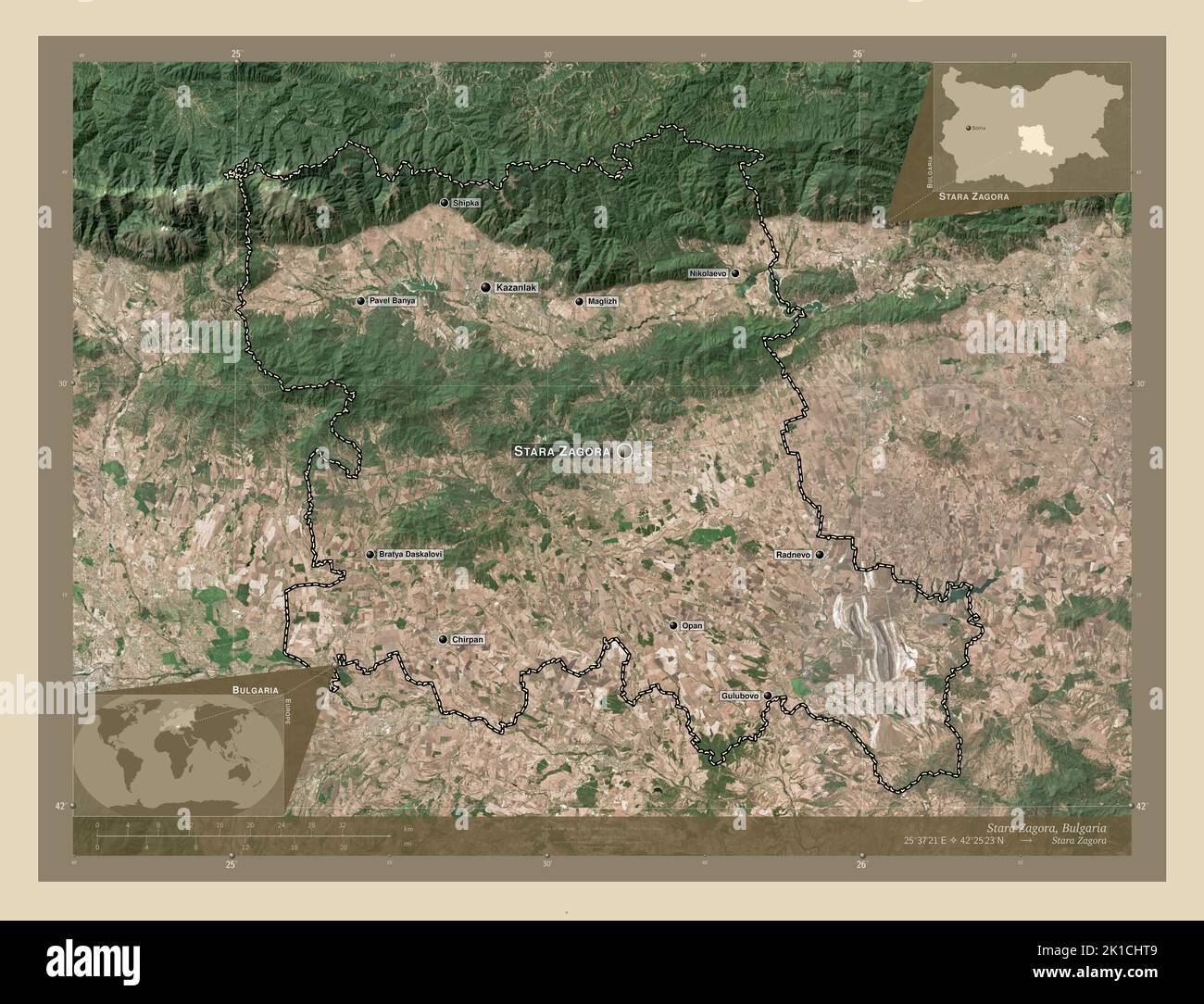 Stara Zagora, province of Bulgaria. High resolution satellite map ...