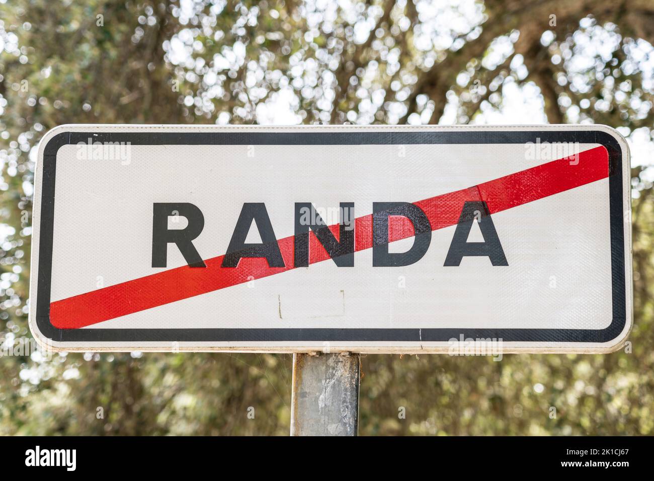 traffic sign indicating the exit of a population, Randa, Majorca ...