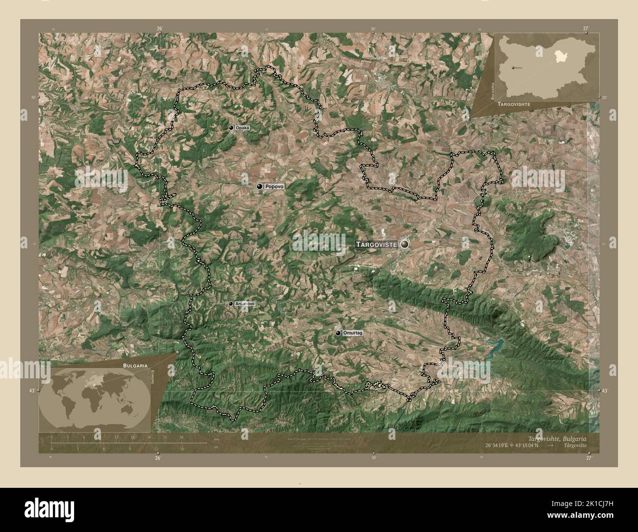 Targovishte, province of Bulgaria. High resolution satellite map ...