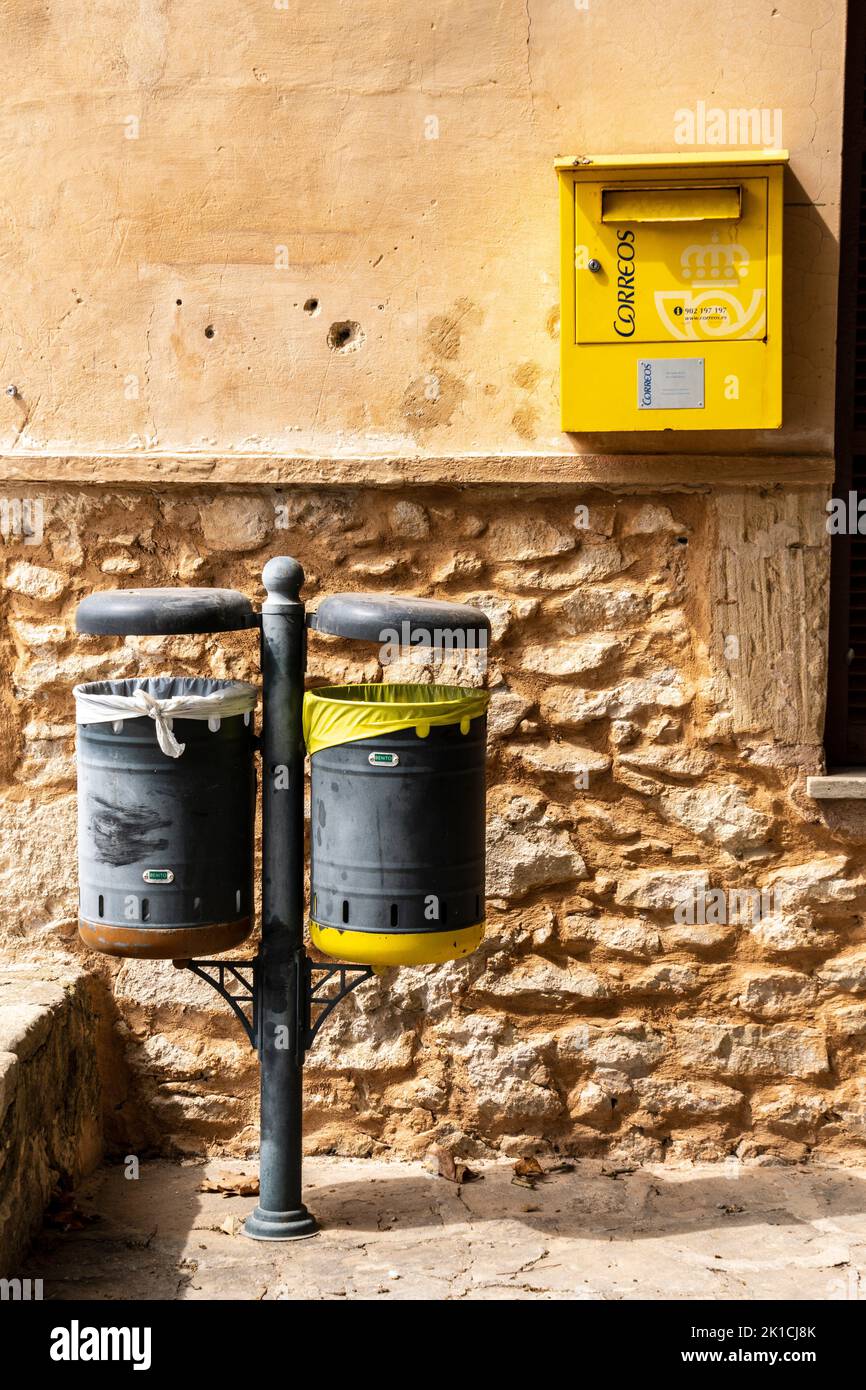 recycling bins and mailboxes, street furniture, Majorca, Balearic ...