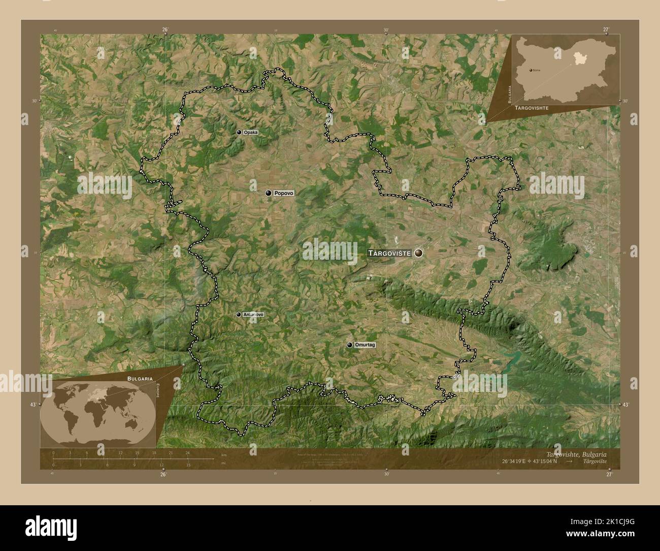 Targovishte, province of Bulgaria. Low resolution satellite map ...