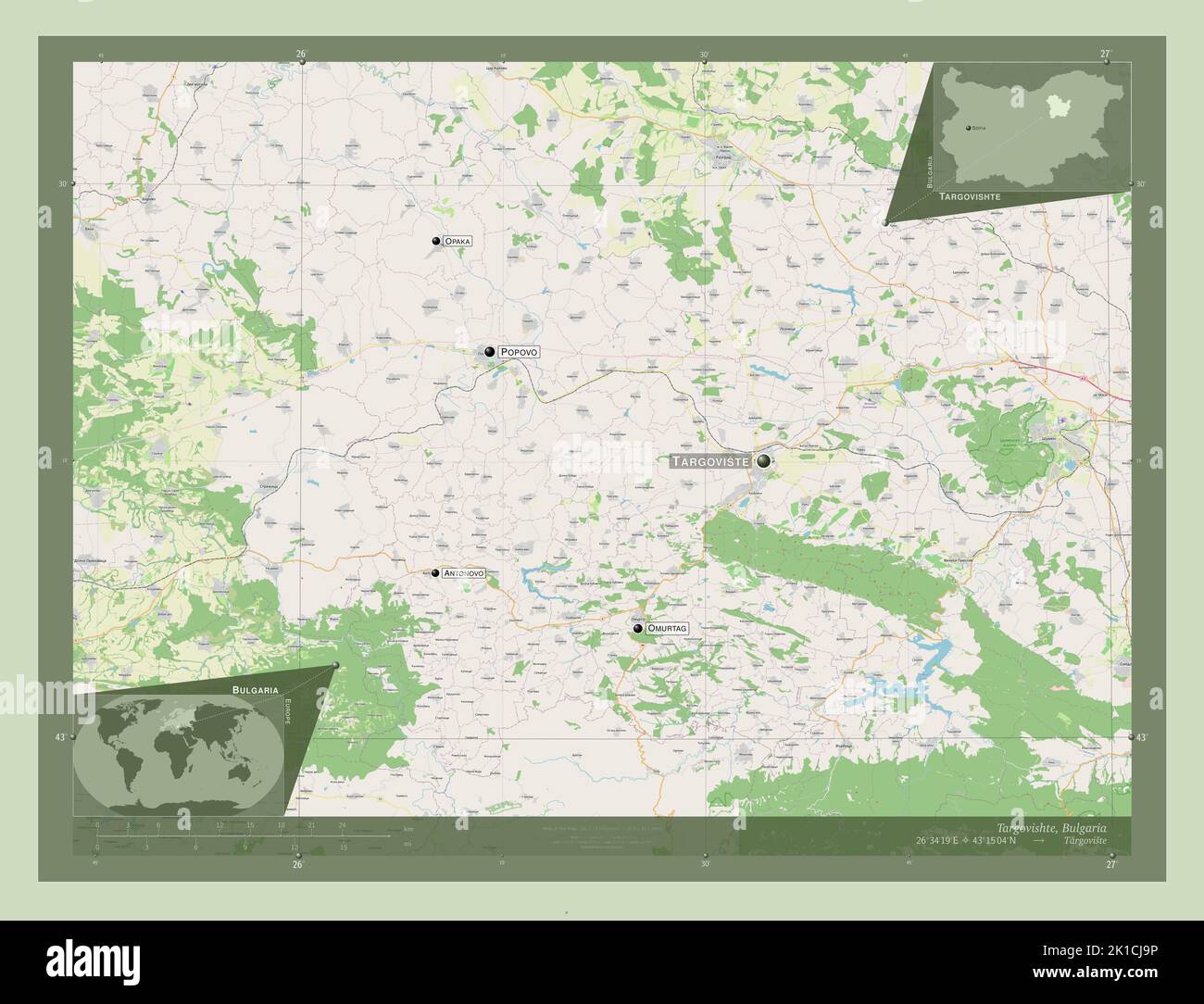Targovishte, province of Bulgaria. Open Street Map. Locations and names ...