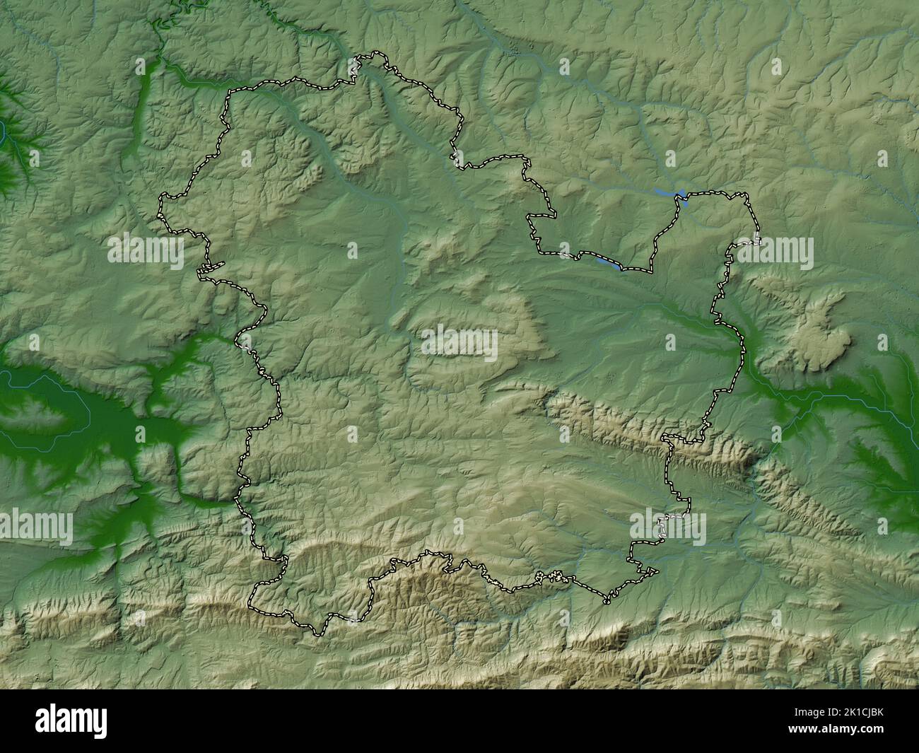 Targovishte, province of Bulgaria. Colored elevation map with lakes and ...