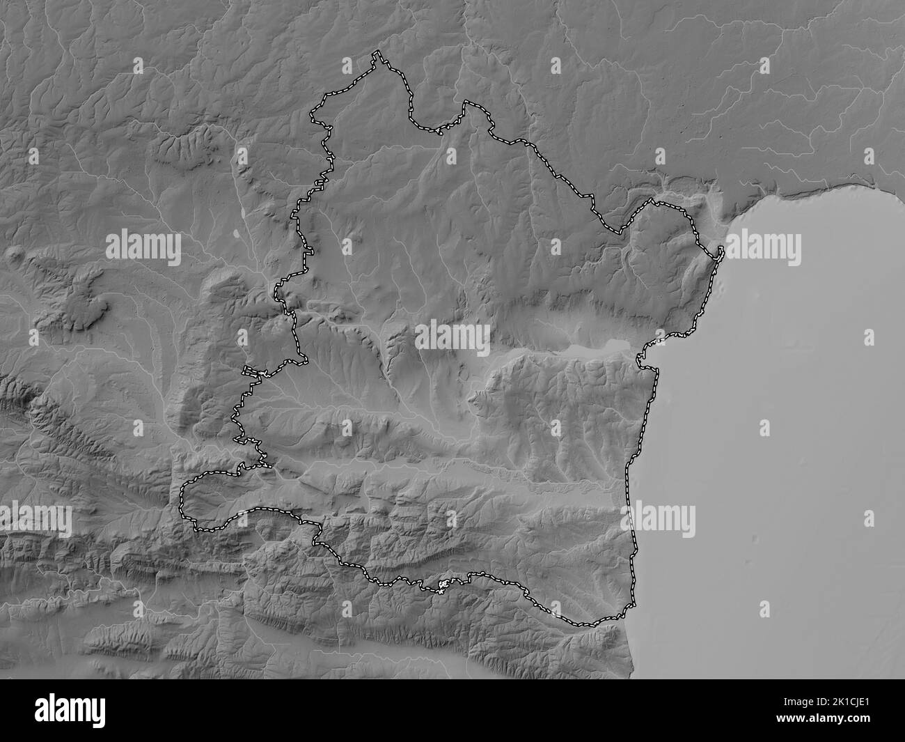 Varna, province of Bulgaria. Grayscale elevation map with lakes and ...