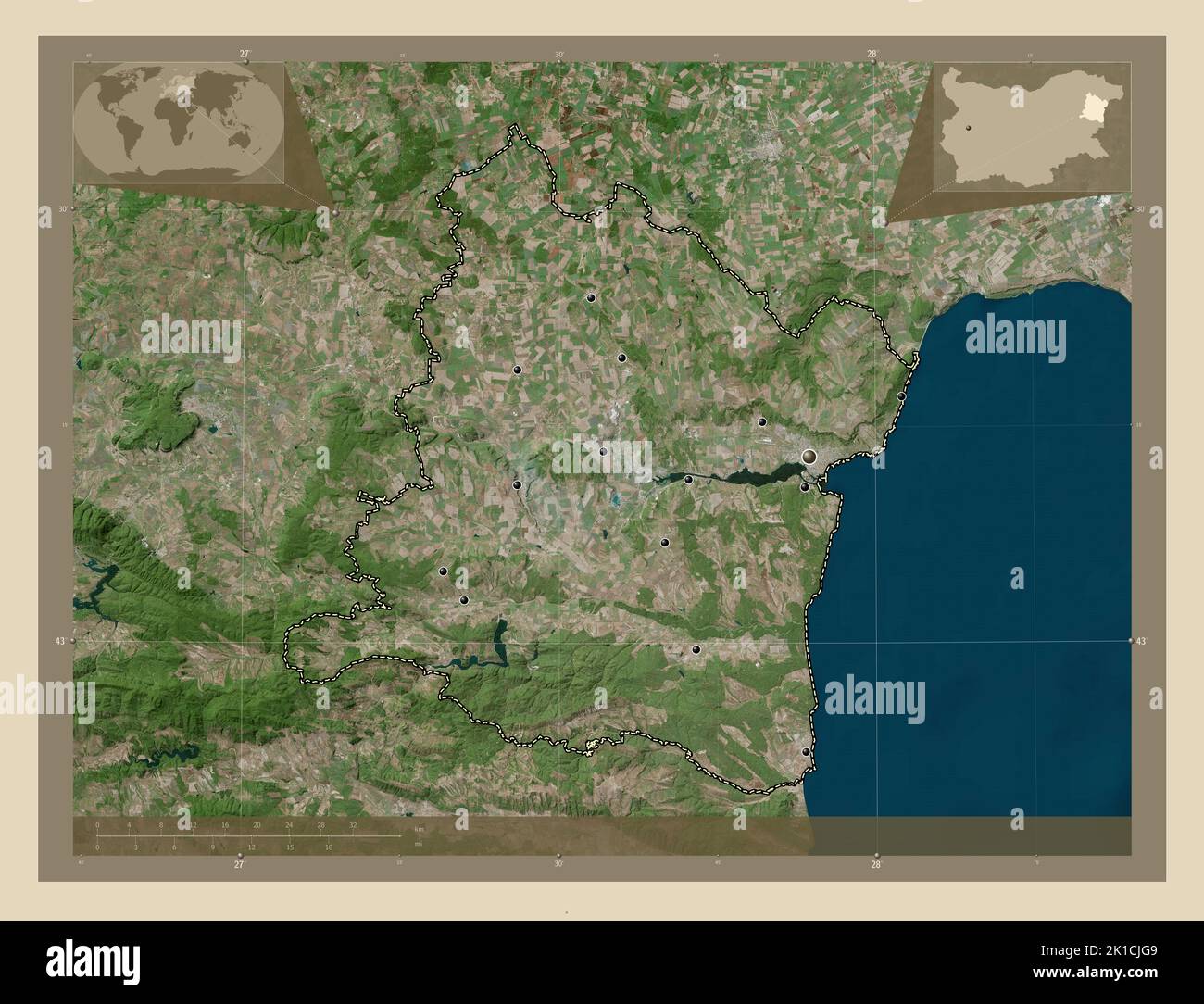 Varna, province of Bulgaria. High resolution satellite map. Locations ...