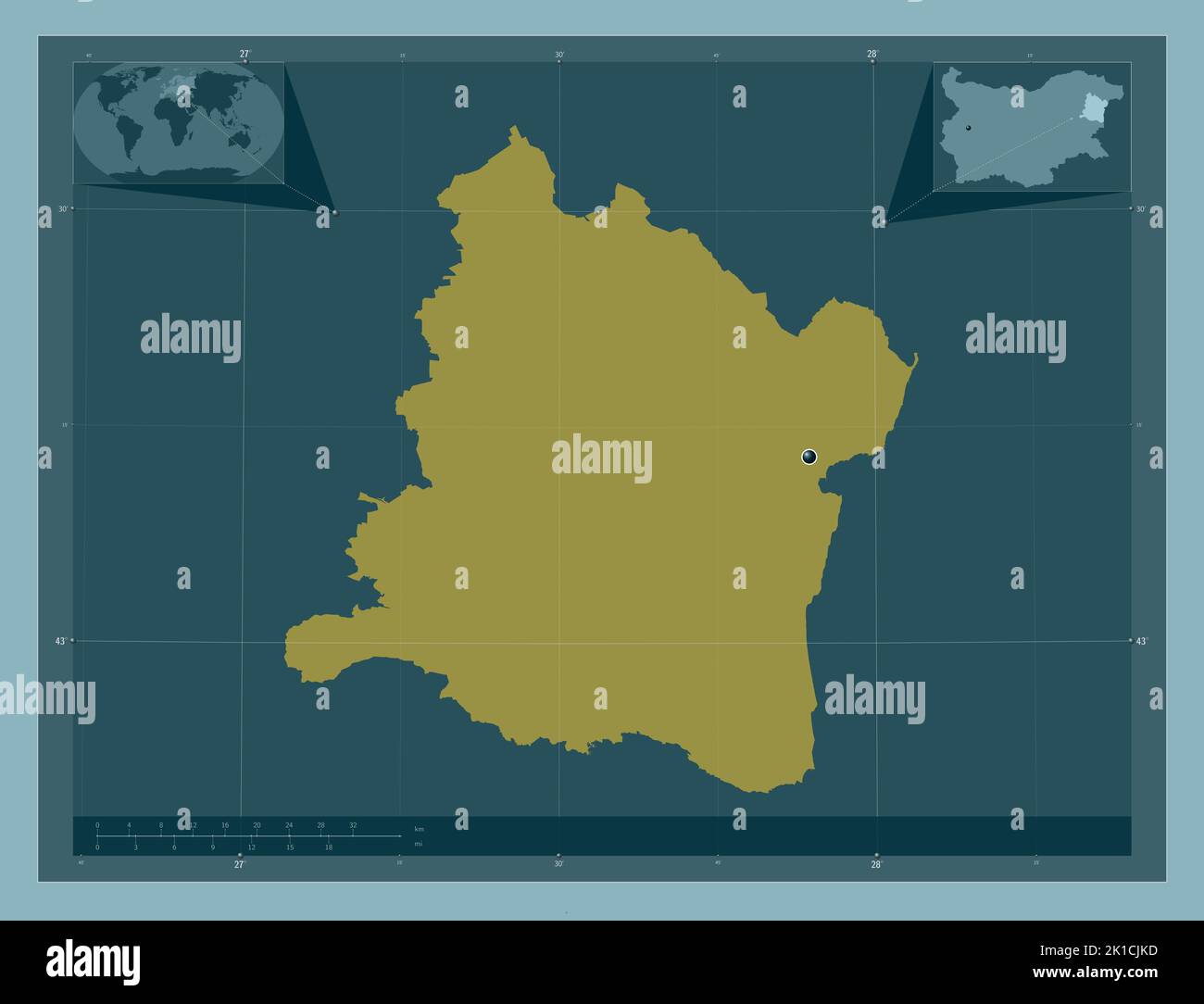 Varna, province of Bulgaria. Solid color shape. Corner auxiliary ...