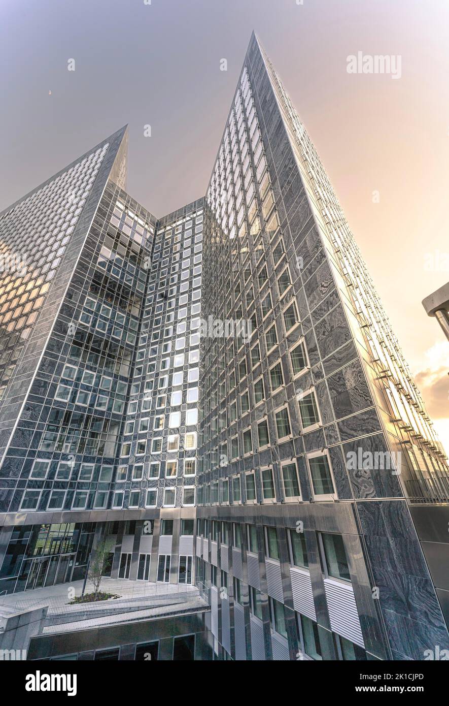 Modern building, Silver skyscraper in the sunset, Paris, France Stock ...