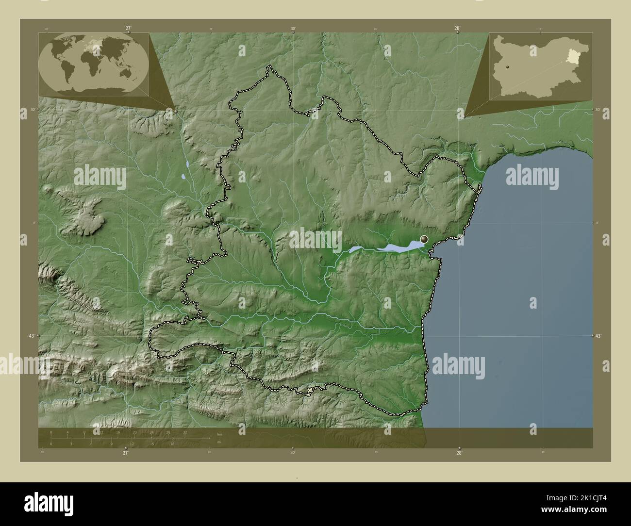 Varna, province of Bulgaria. Elevation map colored in wiki style with ...