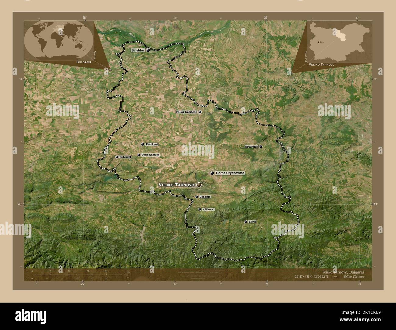Veliko Tarnovo, province of Bulgaria. Low resolution satellite map ...