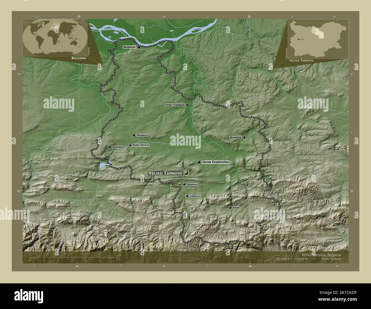 Veliko Tarnovo, province of Bulgaria. Elevation map colored in wiki ...