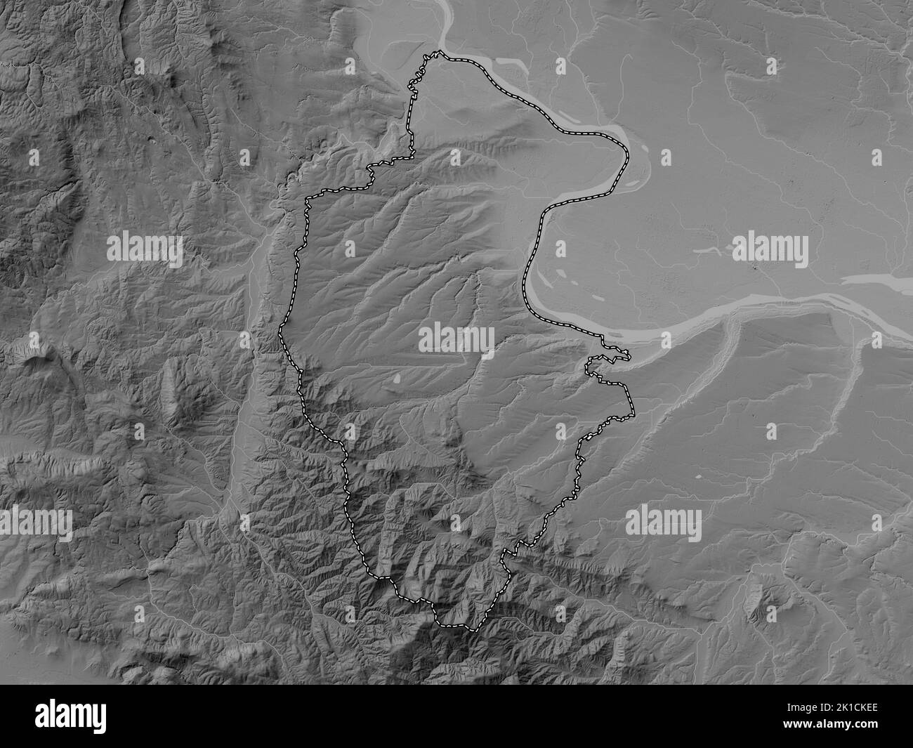Vidin, province of Bulgaria. Grayscale elevation map with lakes and ...
