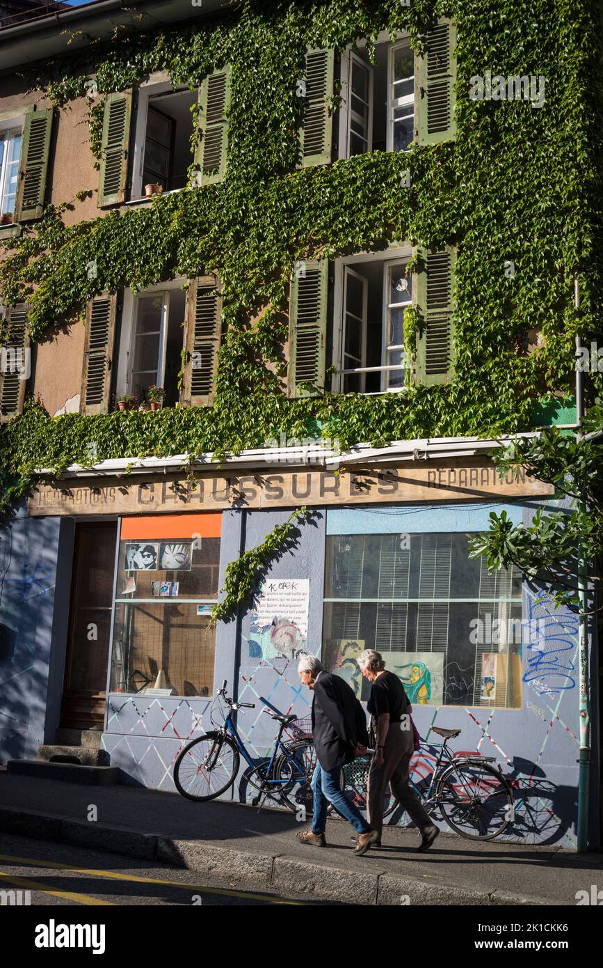 Les Grottes neighbourhood, a bohemian district in Geneva, Switzerland ...