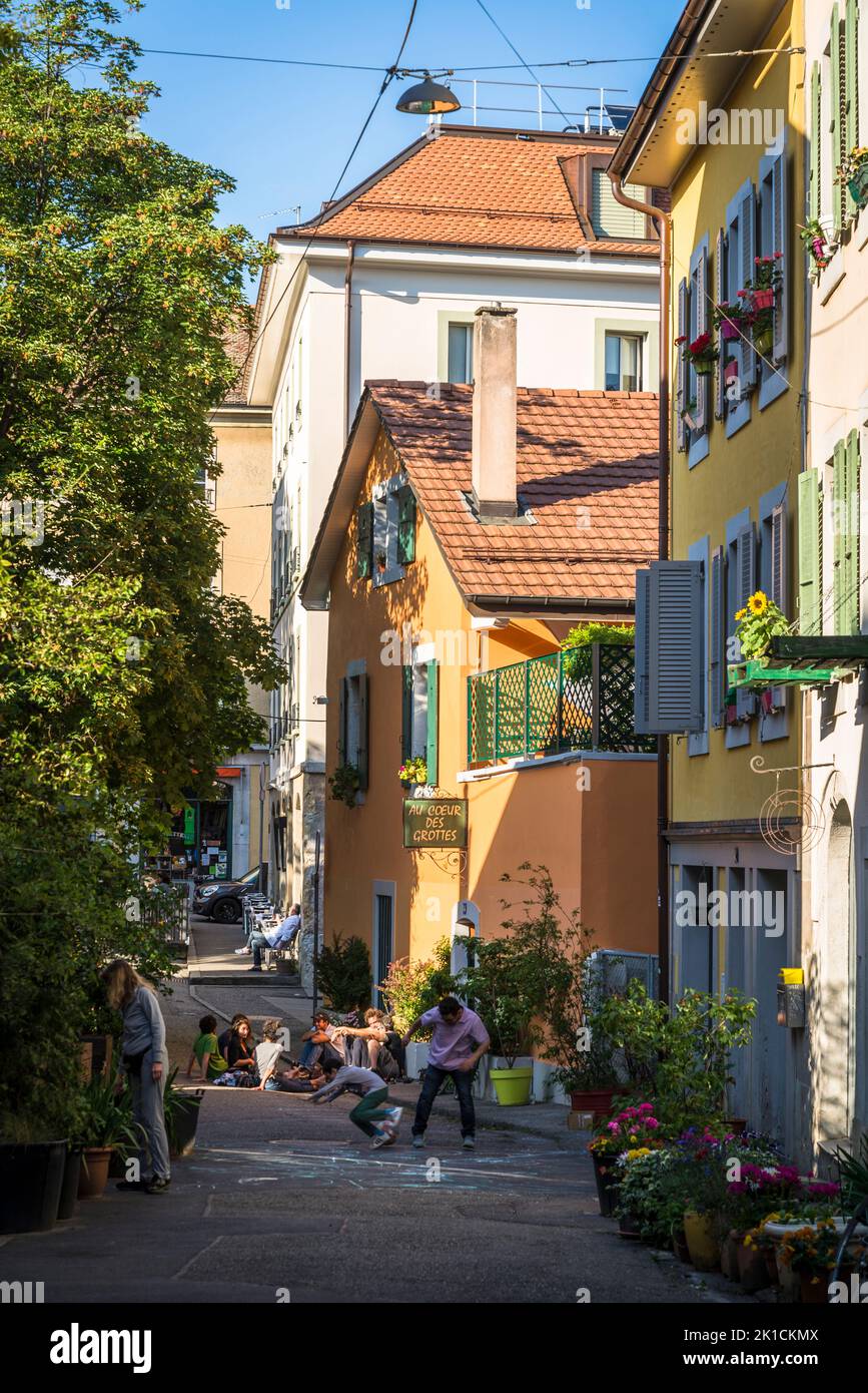 Les Grottes neighbourhood, a bohemian district in Geneva, Switzerland ...