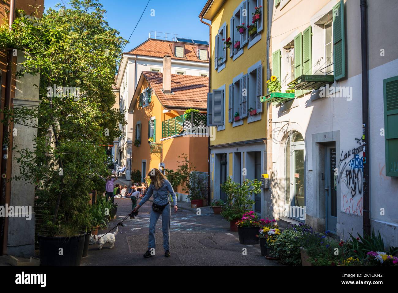 Les Grottes neighbourhood, a bohemian district in Geneva, Switzerland ...