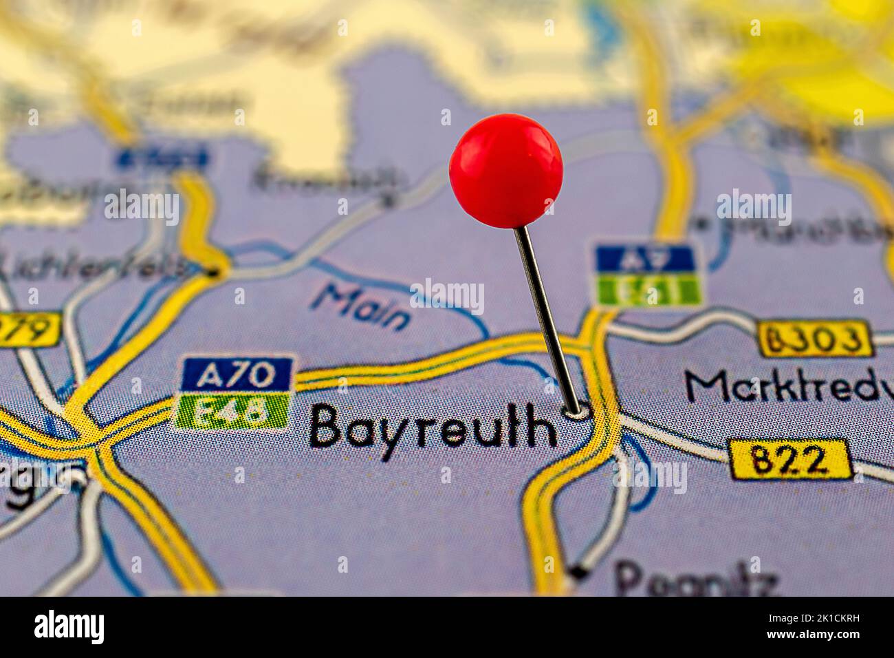 Bayreuth map. Close up of Bayreuth map with red pin. Map with red pin ...