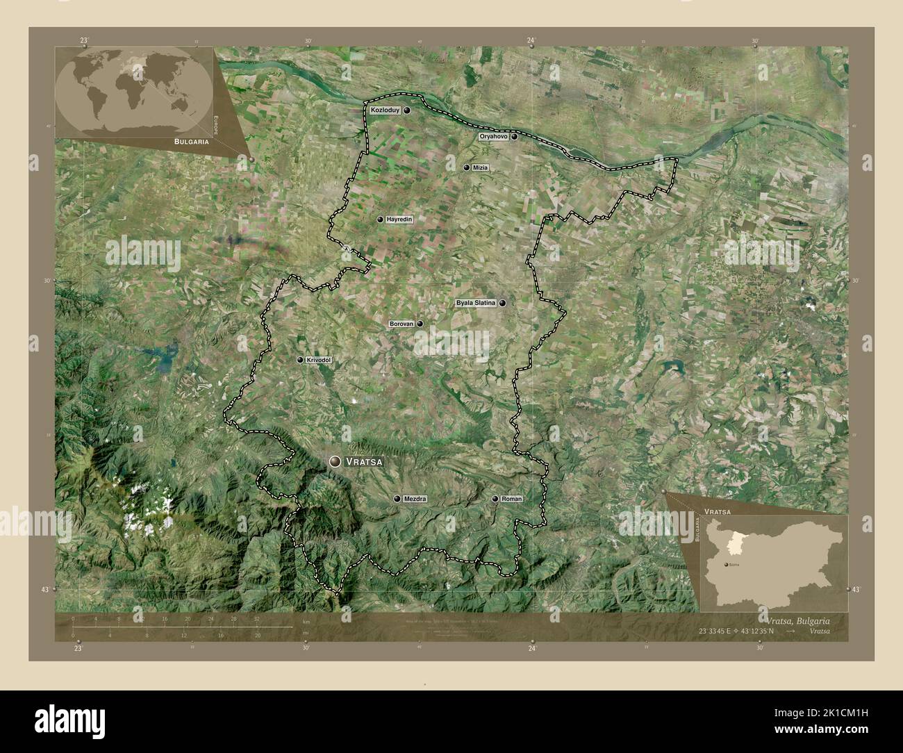 Vratsa, province of Bulgaria. High resolution satellite map. Locations ...