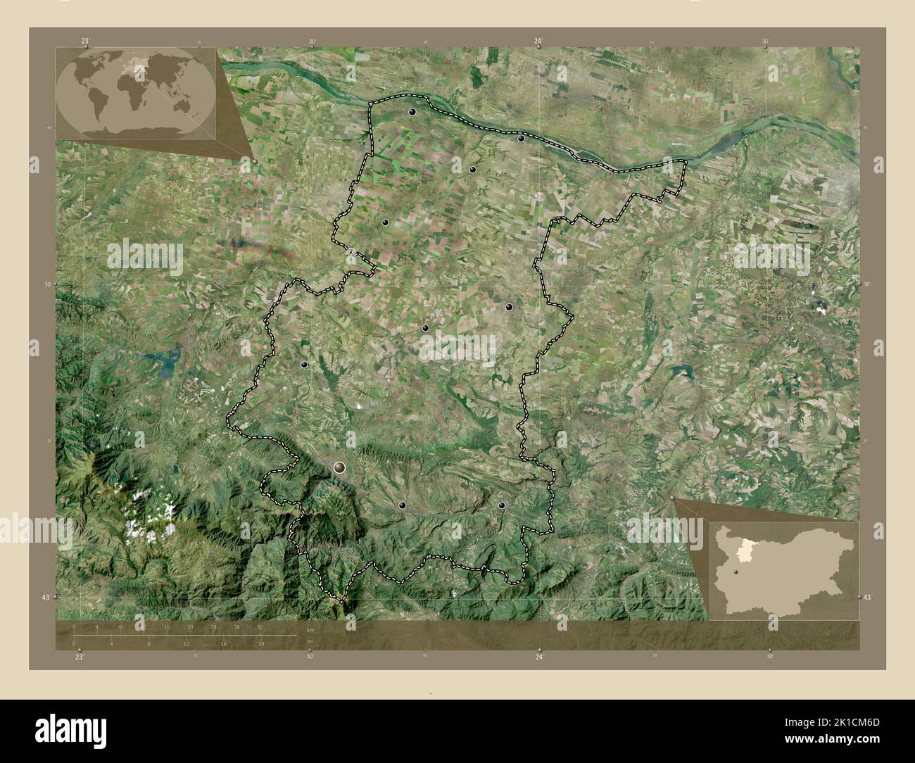 Vratsa, province of Bulgaria. High resolution satellite map. Locations ...