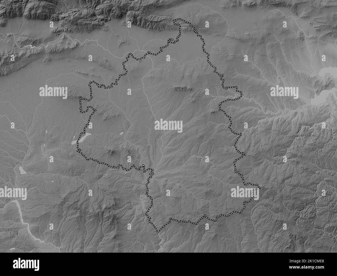 Yambol, province of Bulgaria. Grayscale elevation map with lakes and ...