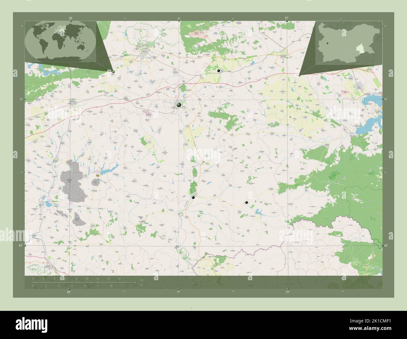 Yambol, province of Bulgaria. Open Street Map. Locations of major ...