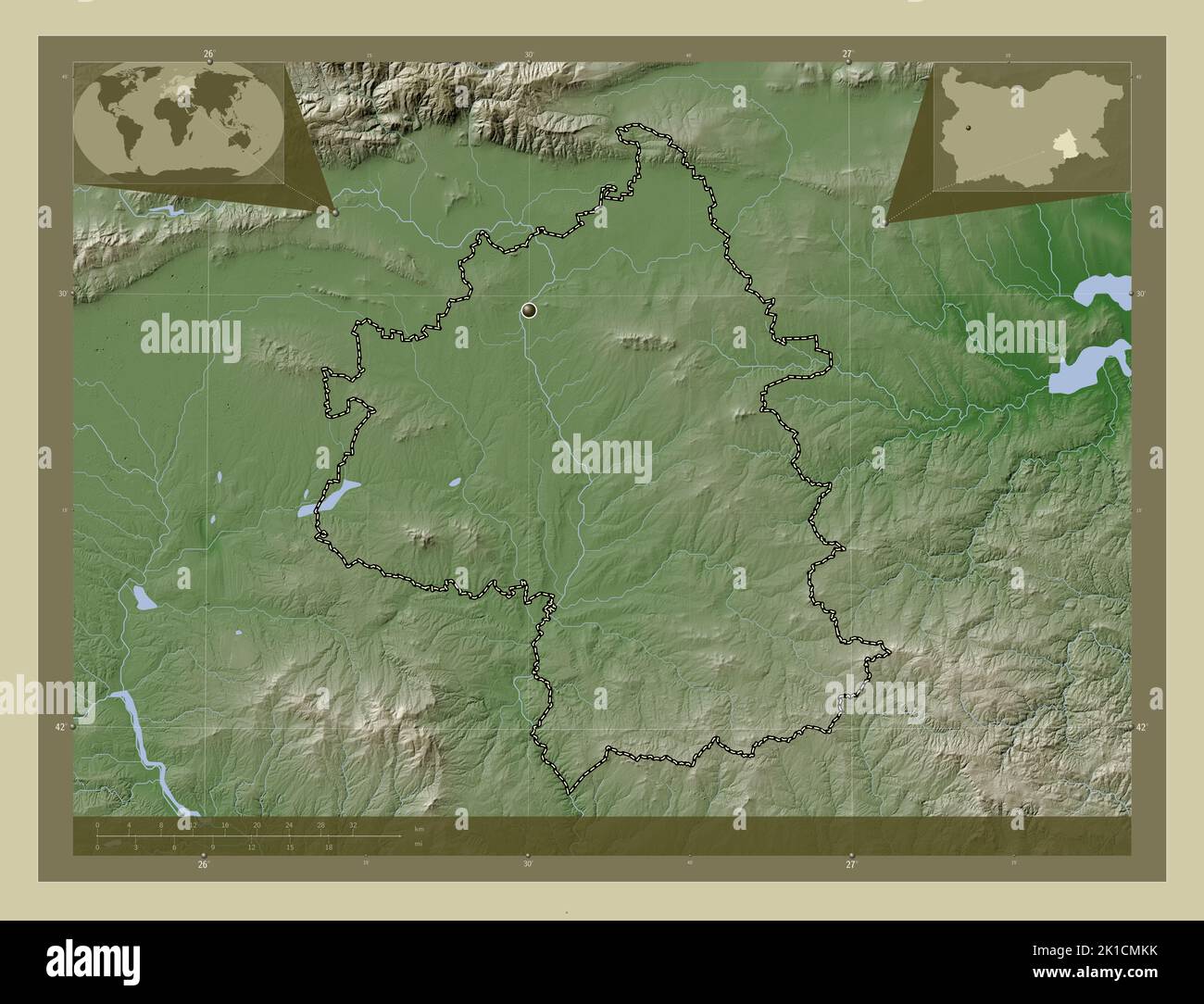 Yambol, province of Bulgaria. Elevation map colored in wiki style with ...