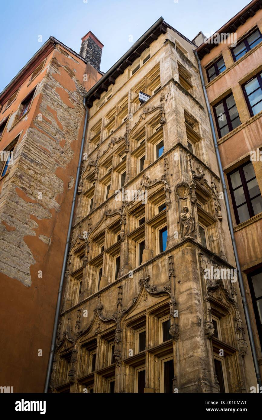 Detail of a facade in Vieux Lyon or Old Lyon, one of Europe’s most ...